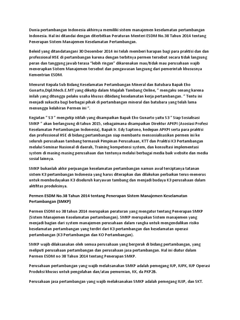 SMKP Implementation in Indonesian Mining Sector | PDF