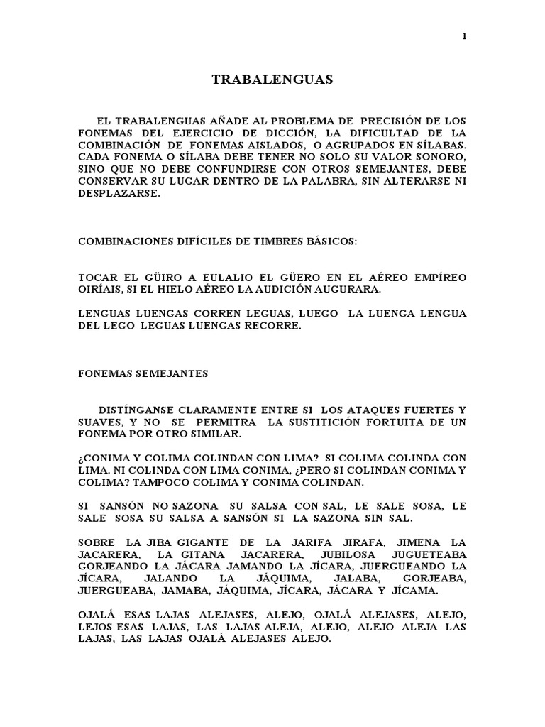 Ejercicios Trabalenguas | PDF