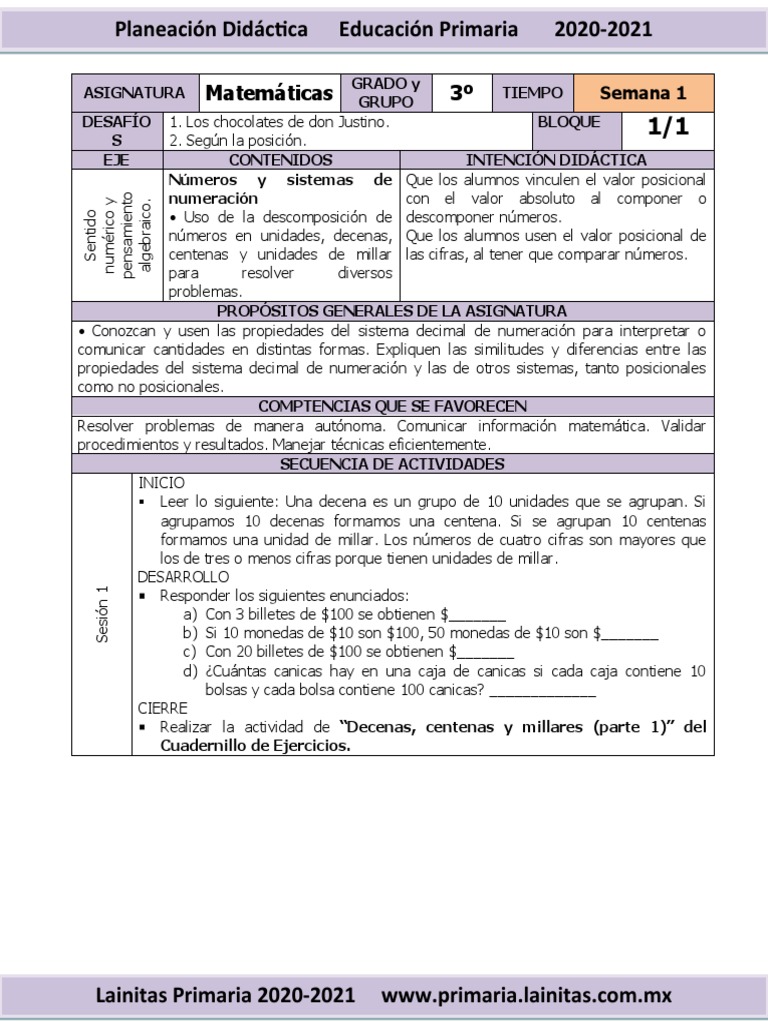 Planeación Didáctica Matemáticas 3º Primaria | PDF | Números | Decimal