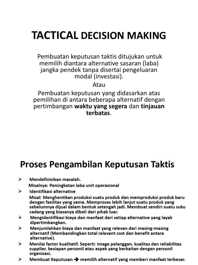 9 Tactical Decisions Making | PDF