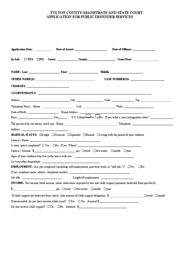 Application For Public Defender | PDF | Making False Statements | Child Support