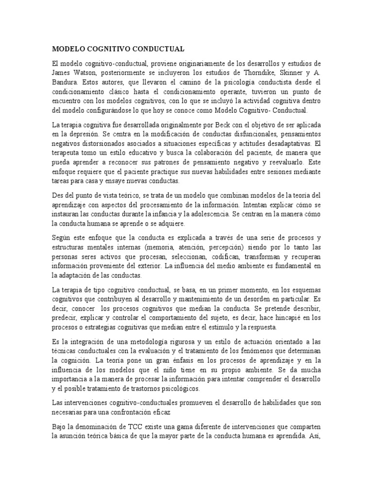 Modelo Cognitivo Conductual | PDF | Terapia de conducta cognitiva | Aprendizaje