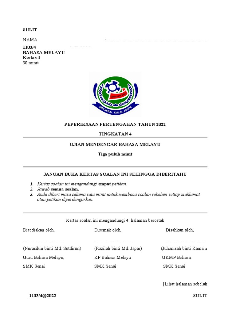 Soalan BM Kertas 2 T4 (Pertengahan Tahun) | PDF