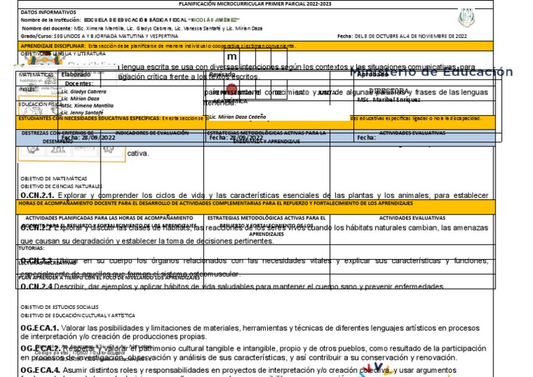 Formato de Planificacion Microcurricular 2022 2023 PARA LLENAR | PDF ... Formato de Planificacion Microcurricular 2022 2023 PARA LLENAR | PDF ...