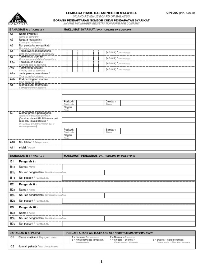 Borang Daftar Syarikat 1 CP600C | PDF
