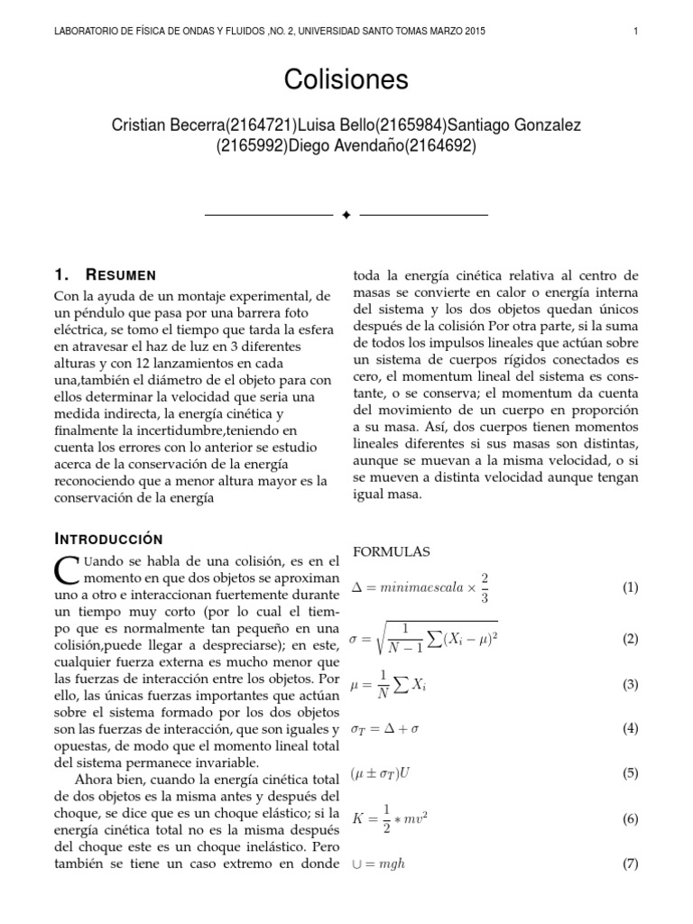 Laboratorio Colisiones | PDF | Masa | Cantidad