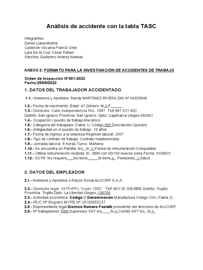 Análisis de Accidente Con La Tabla TASC | PDF