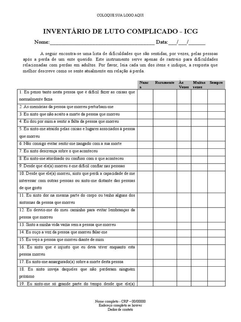Inventario de Luto Complicado Icg | PDF | Morte