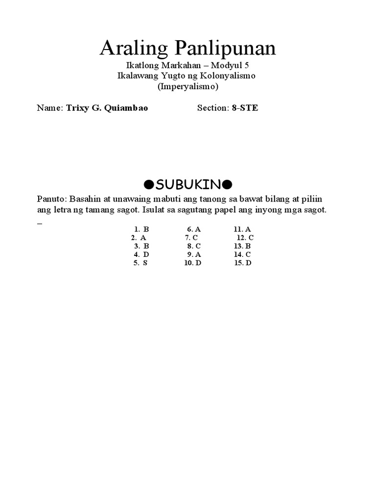 Araling Panlipunan: Subukin | PDF