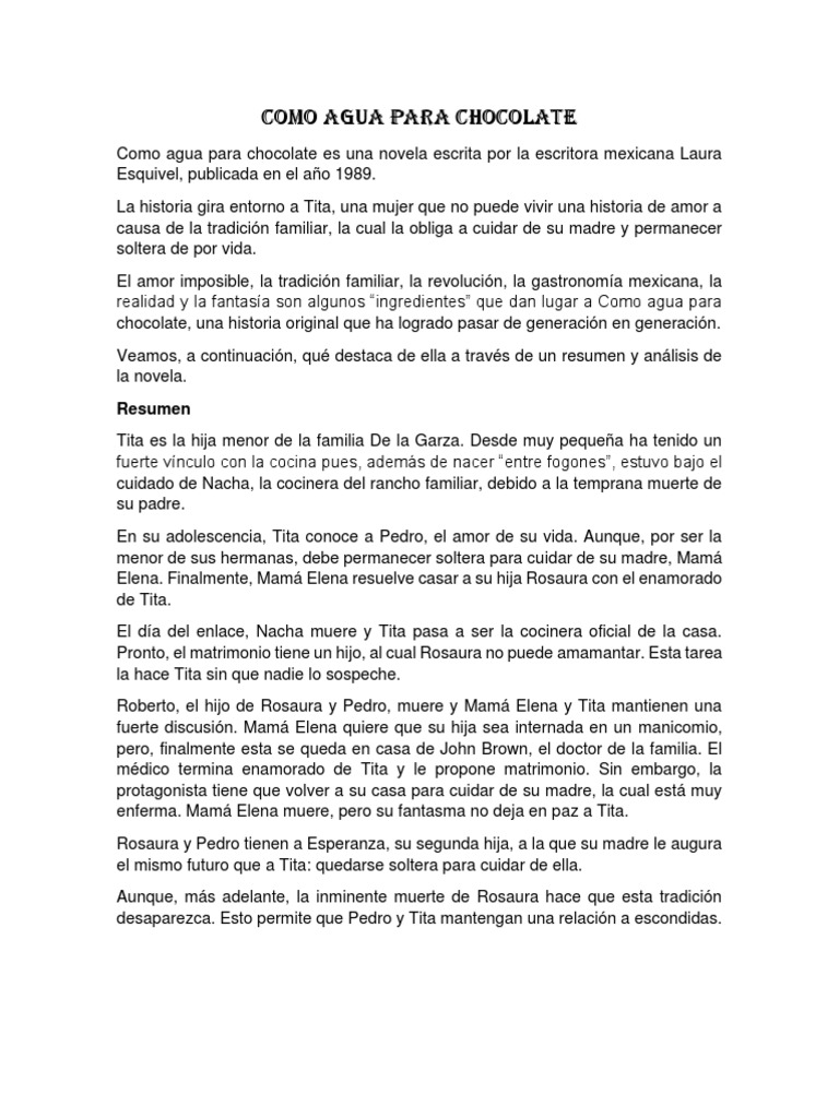 Resumen Como Agua para Chocolate | PDF