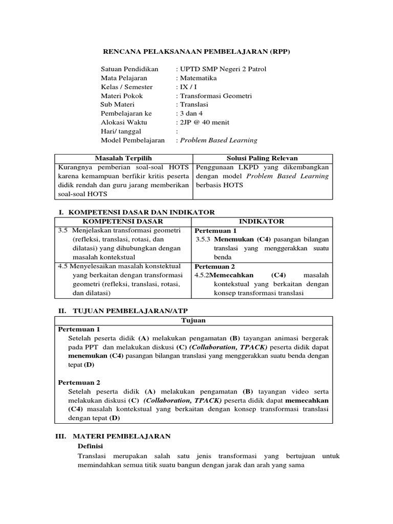 RPP Translasi | PDF | Karier & Perkembangan