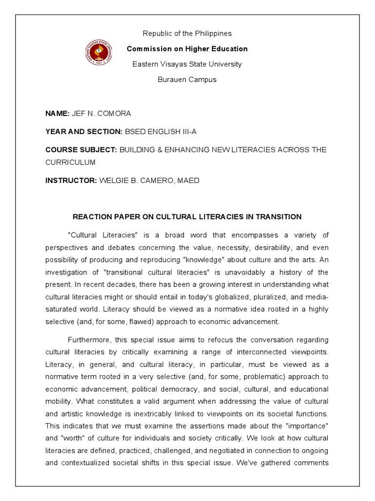 Reaction Paper | PDF | Literacy | Globalization