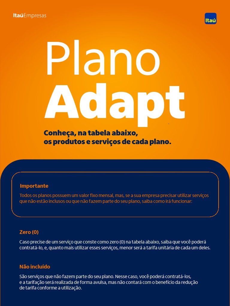 Tabela Geral Plano Adapt Itau Empresas | PDF | Conta de transação ...