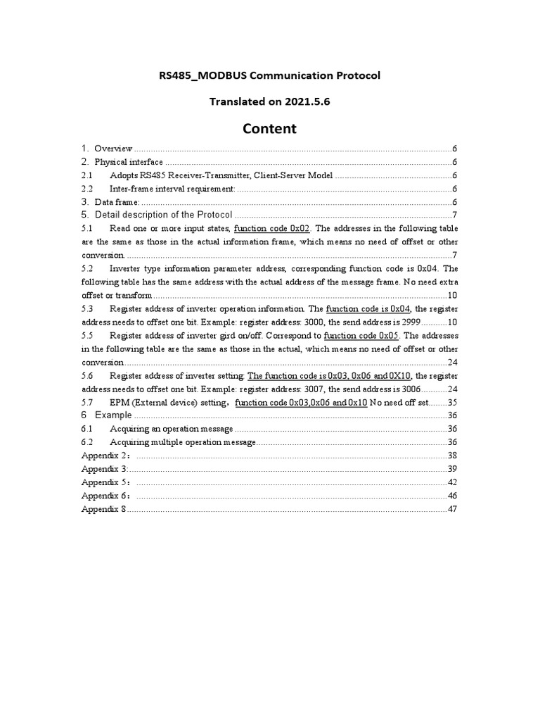 RS485 - MODBUS Communication Protocol - Solis Inverters | PDF ...