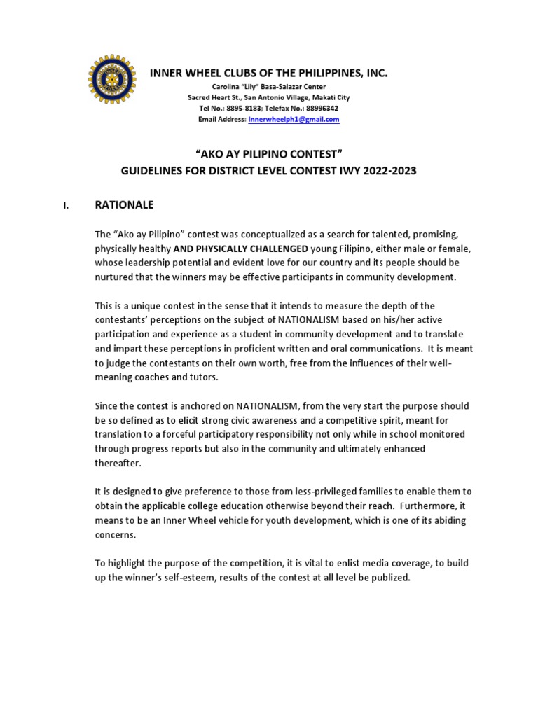 Ako Ay Pilipino District Contest Rules. Iwy 2022 2023 | PDF | Career ...