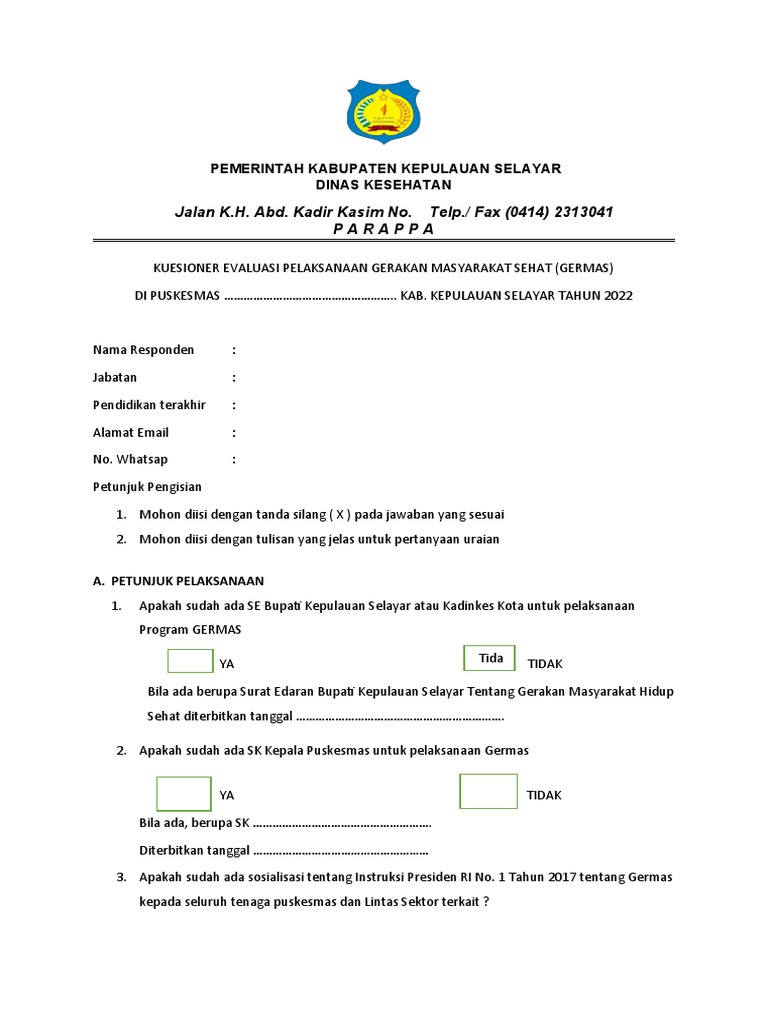 Kuesioner Evaluasi Pelaksanaan Gerakan Masyarakat Sehat | PDF