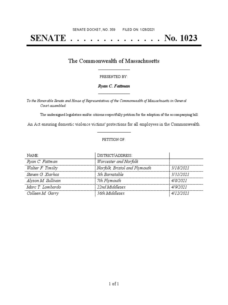 Senate No 1023 The Commonwealth Of