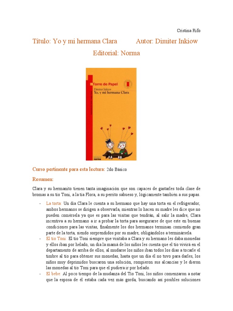 Ficha 1 Yo Y Mi Hermana Clara Pdf
