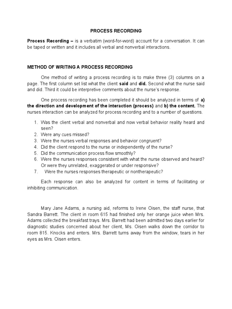 Process Recording | PDF | Nonverbal Communication | Communication