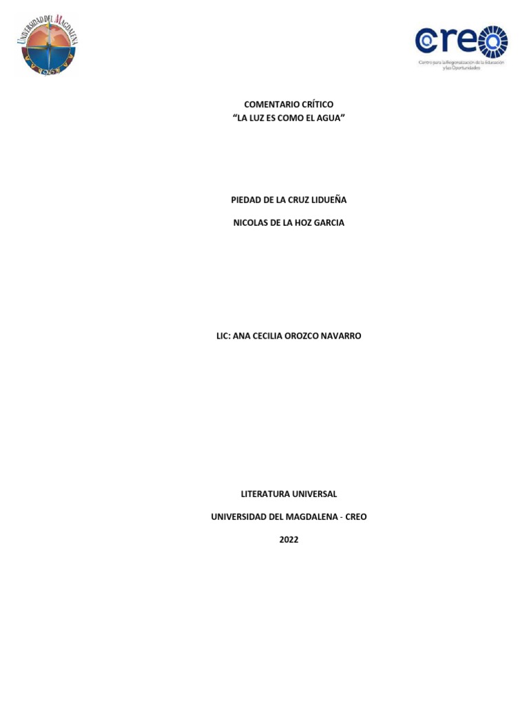 Análisis del cuento "La luz es como el agua" | PDF | Gabriel García ...