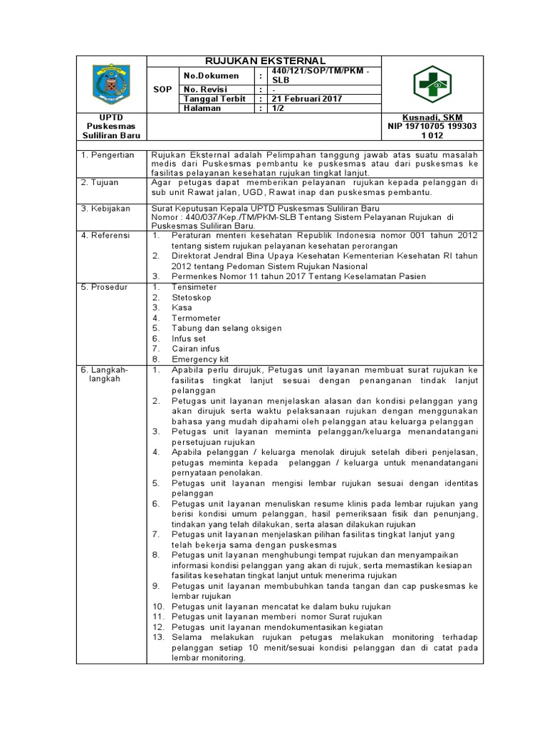 7.5.1.1. Sop Rujukan Eksternal Puskesmas | PDF