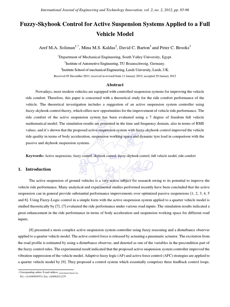 Fuzzy Skyhook Control For Active Suspension System Pdf Control Theory Fuzzy Logic