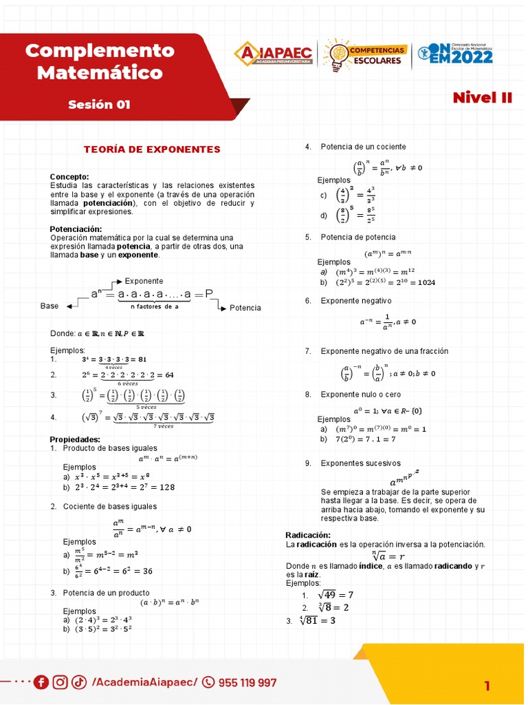 Complemento Matematico | PDF | Exponenciación | Raíz cuadrada