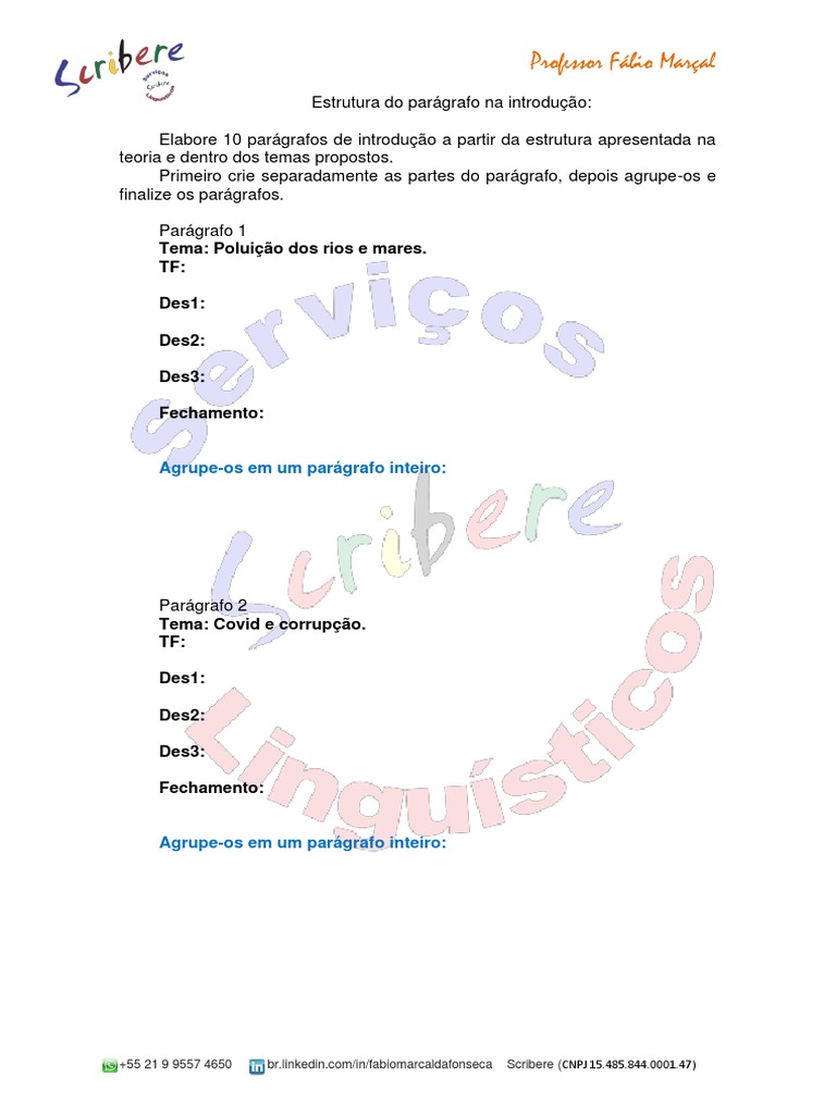Atividade - Redação 2 - Estrutura Do Parágrafo Na Introdução | PDF