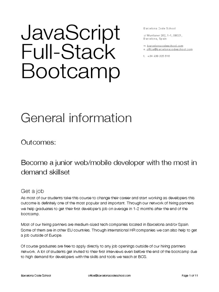 BCS JavaScript Full-Stack Bootcamp Syllabus-3 | PDF