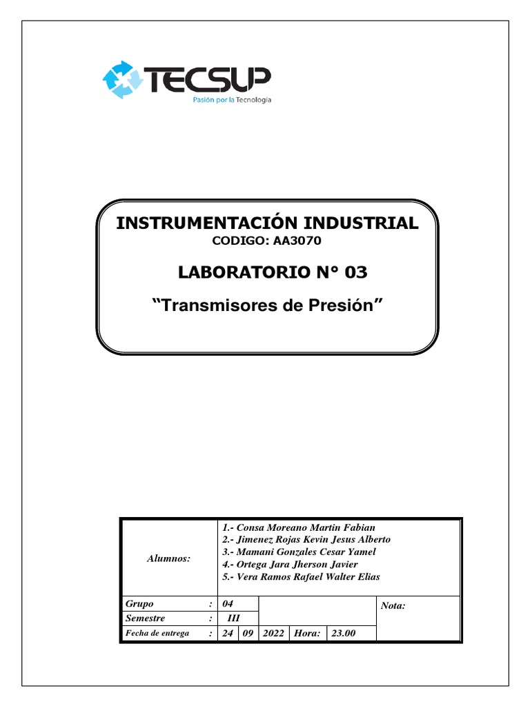Laboratorio 03 Transmisores de Presión 2022 | PDF | Presión | Refrigeración