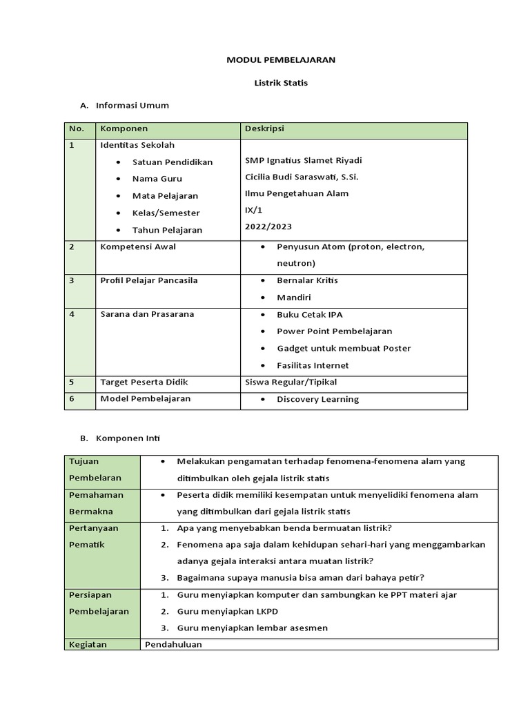 Modul Ajar Ipa - Listrik Statis | PDF