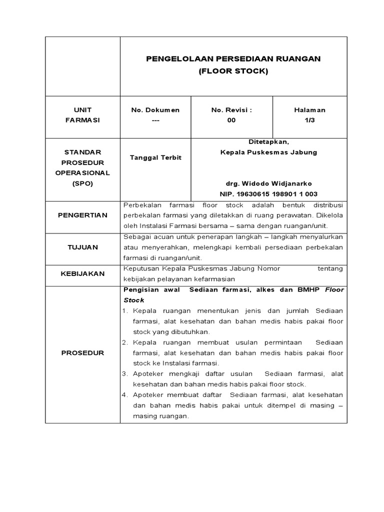 SPO FARMASI Pengelolaan Persediaan Ruangan Floor Stock | PDF