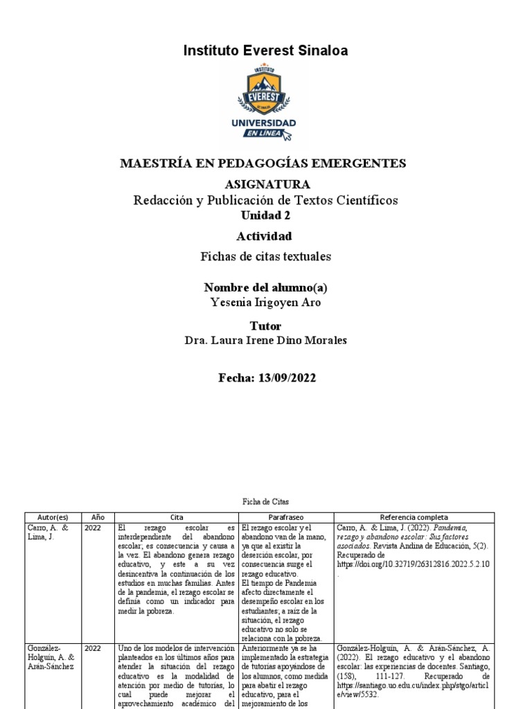 Ficha de Citas Textuales | PDF | Inclusión (Educación) | Método de ...
