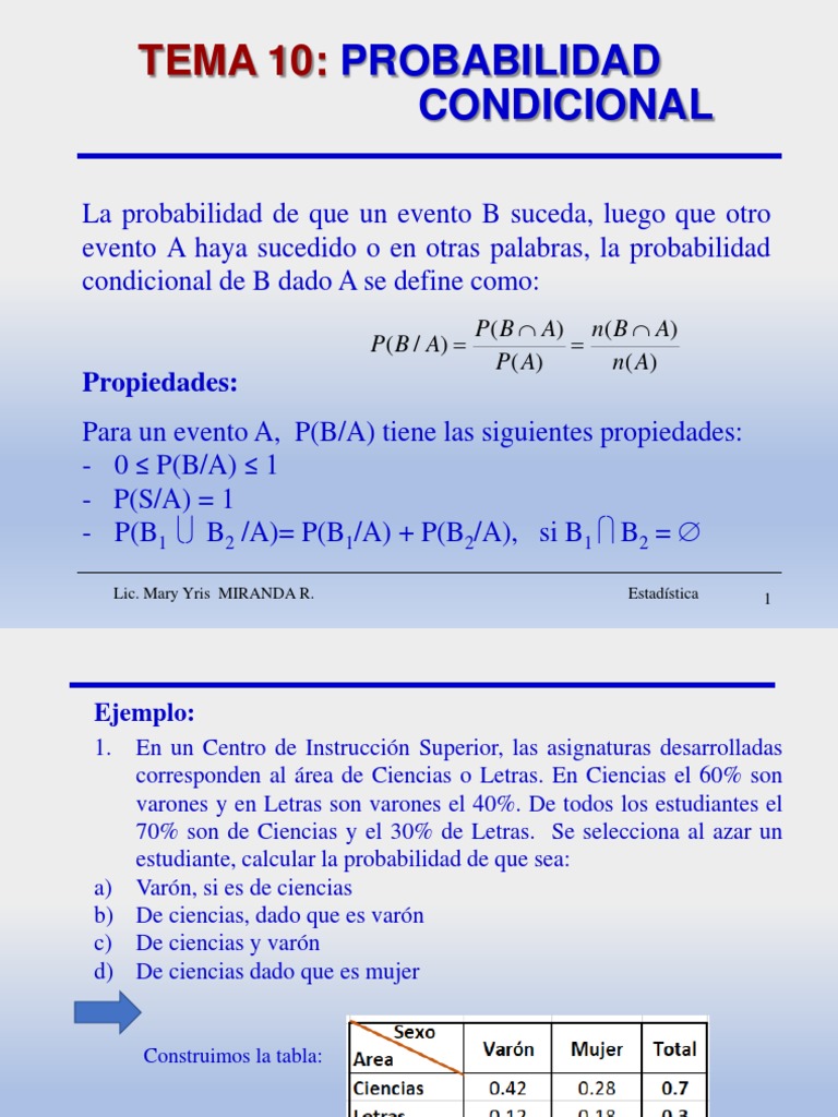 10 Tema 10 - Probabilidad Condicional | PDF | Probabilidad | Matemáticas