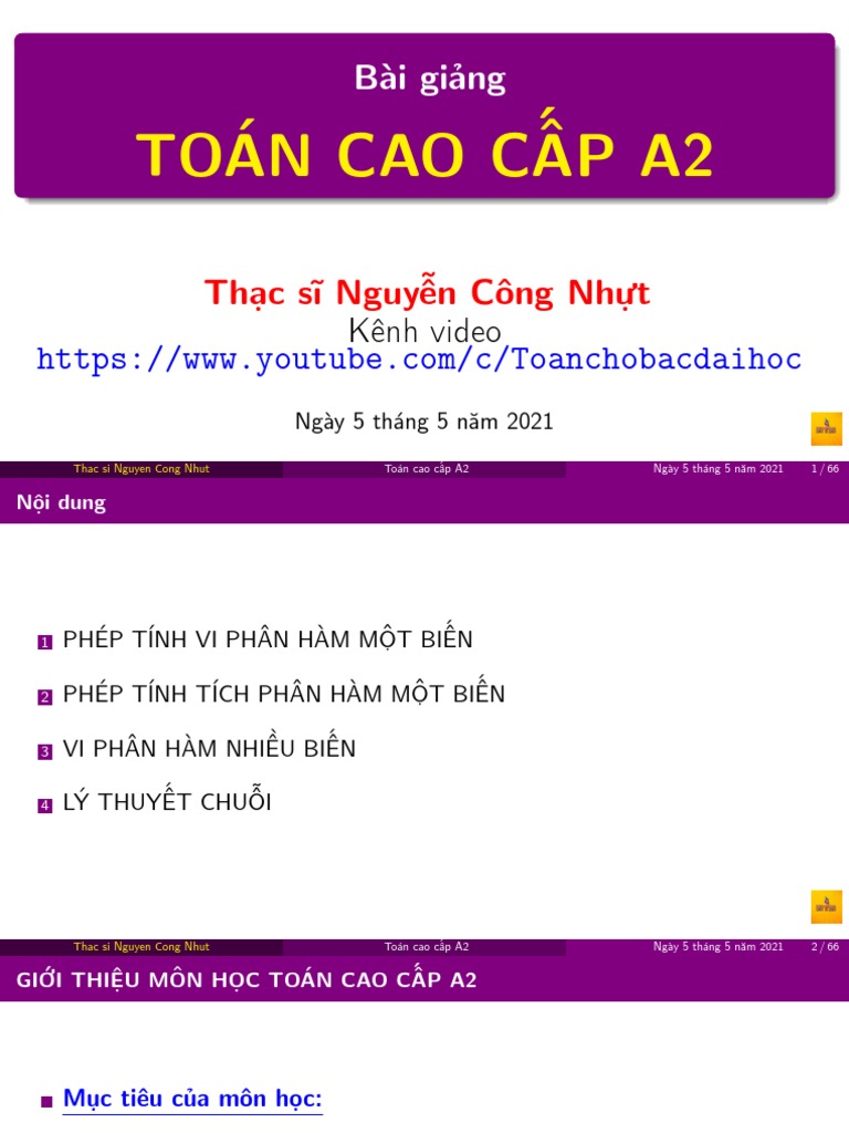(123doc) Bai Giang Toan Cao Cap A2 Giai Tich Chuong 1 Phep Tinh Vi Phan Ham Mot Bien | PDF