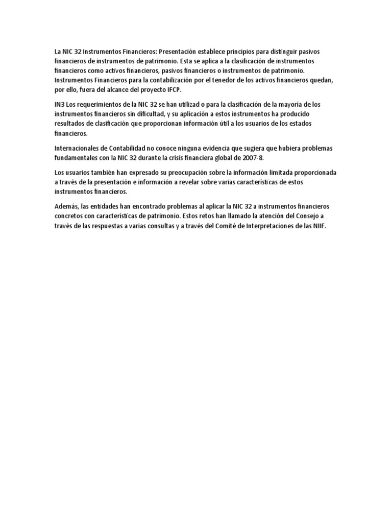 La NIC 32 Instrumentos Financieros | PDF