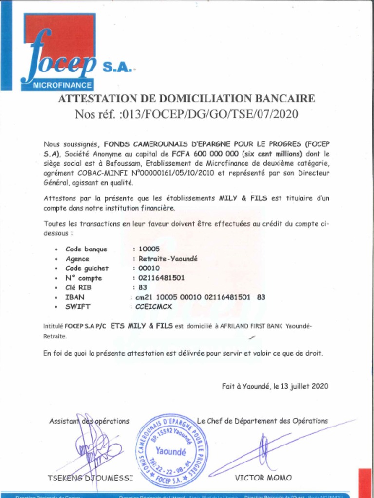 Attestation de Domiciliation Bancaire-1 | PDF