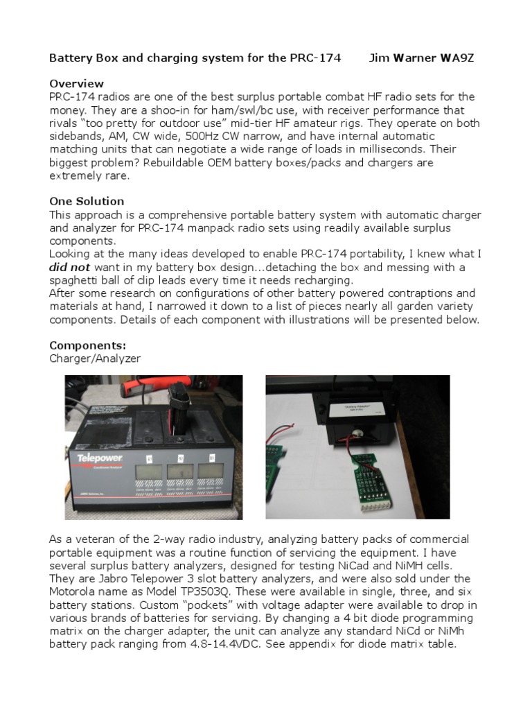 PRC-174 Battery System WA9Z | PDF | Battery Charger | Electrical Connector