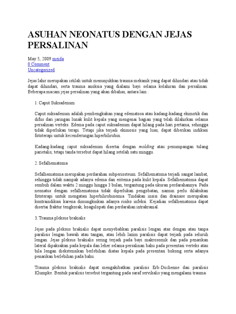 Asuhan Neonatus Dengan Jejas Persalinan | PDF