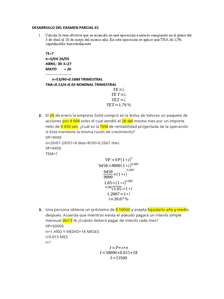 Desarrollo Del Examen Parcial 01 | PDF | Economias | Servicios financieros