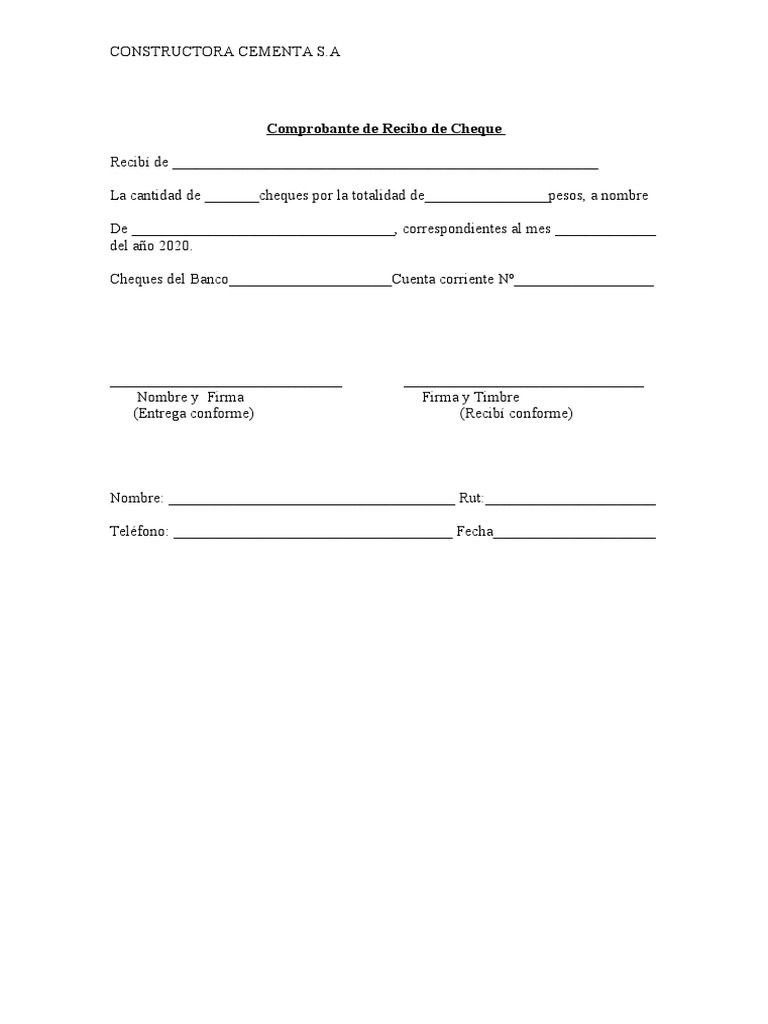 Recibo de Entrega de Cheque Modelo | PDF