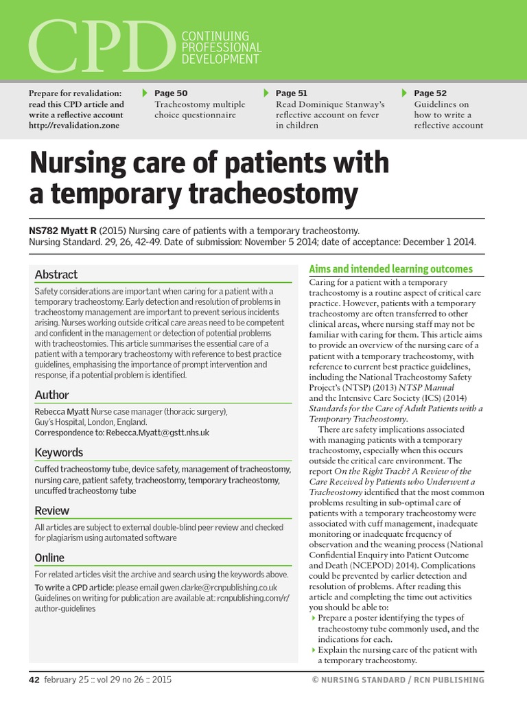 Nursing Care of Patients With A Temporary Tracheostomy 2015 | PDF ...