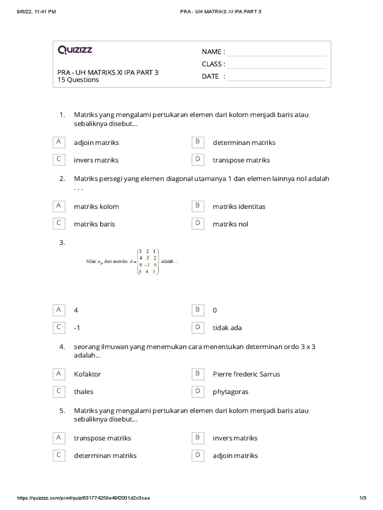 Pra - Uh Matriks Xi Ipa Part 3 | PDF | Metode & Bahan Ajar