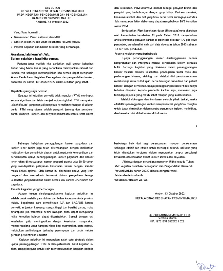 Sambutan Kadis | PDF