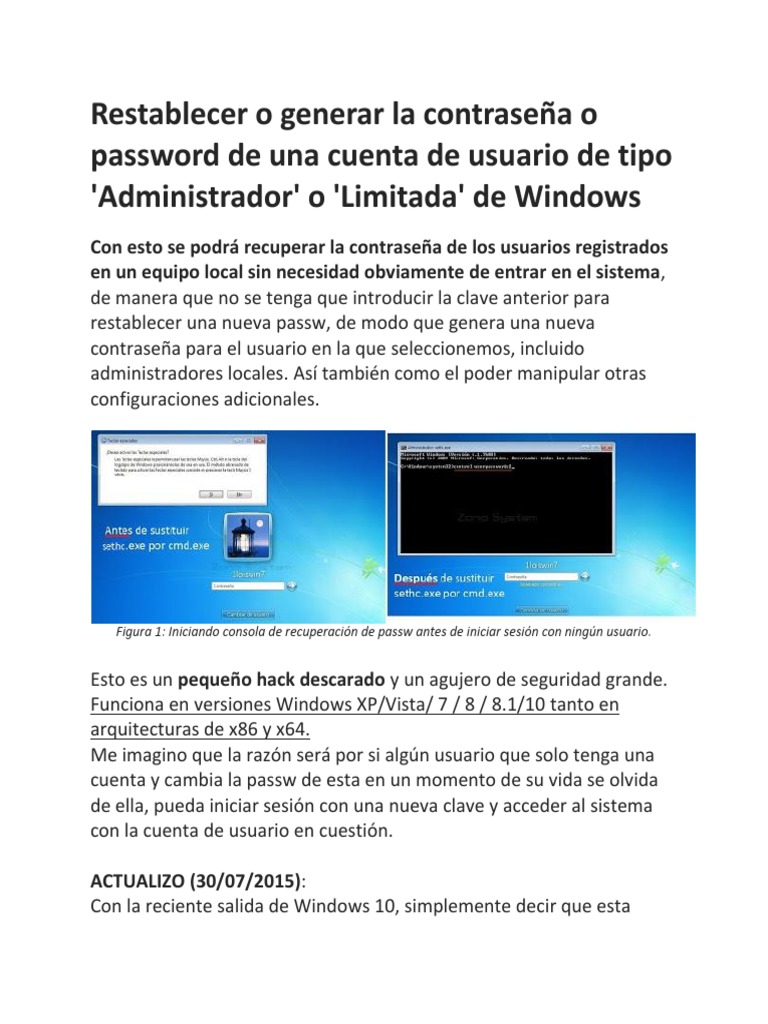 Restablecer Contraseña UsuarioWindows | PDF | Ventana (informática ...