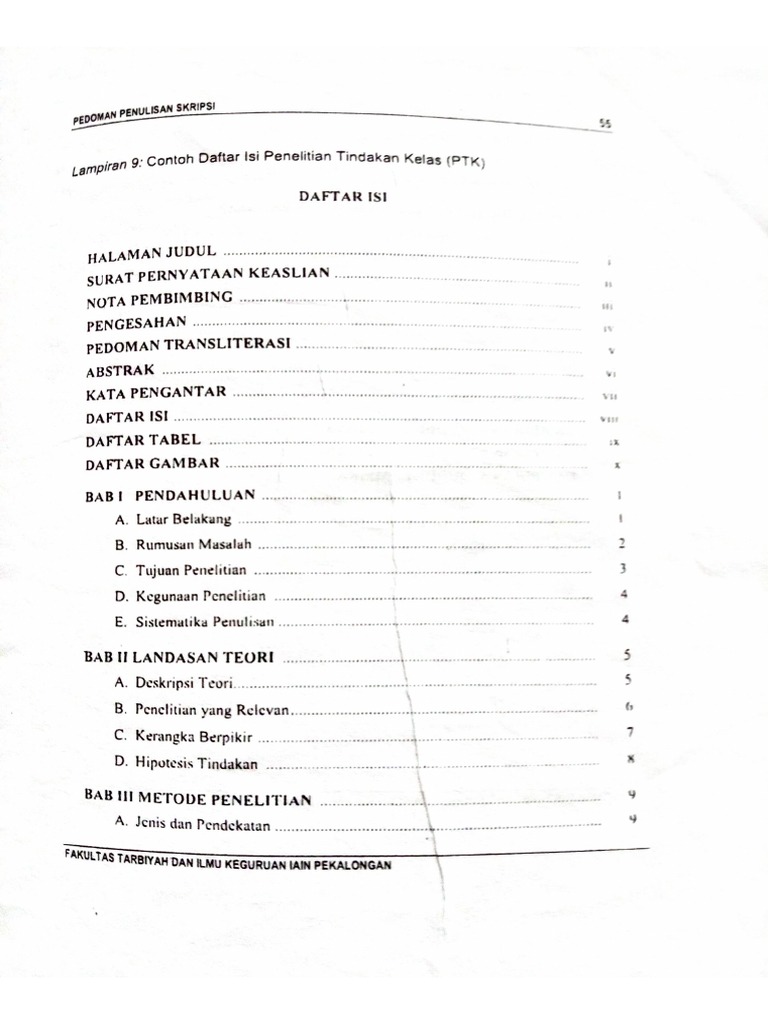 Panduaan Contoh Daftar Isi PTK | PDF