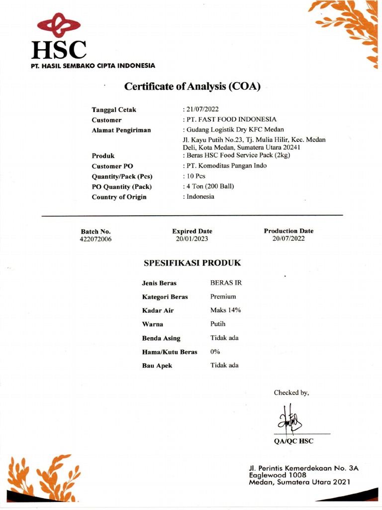 Certificate of Analysis (COA) 21 | PDF