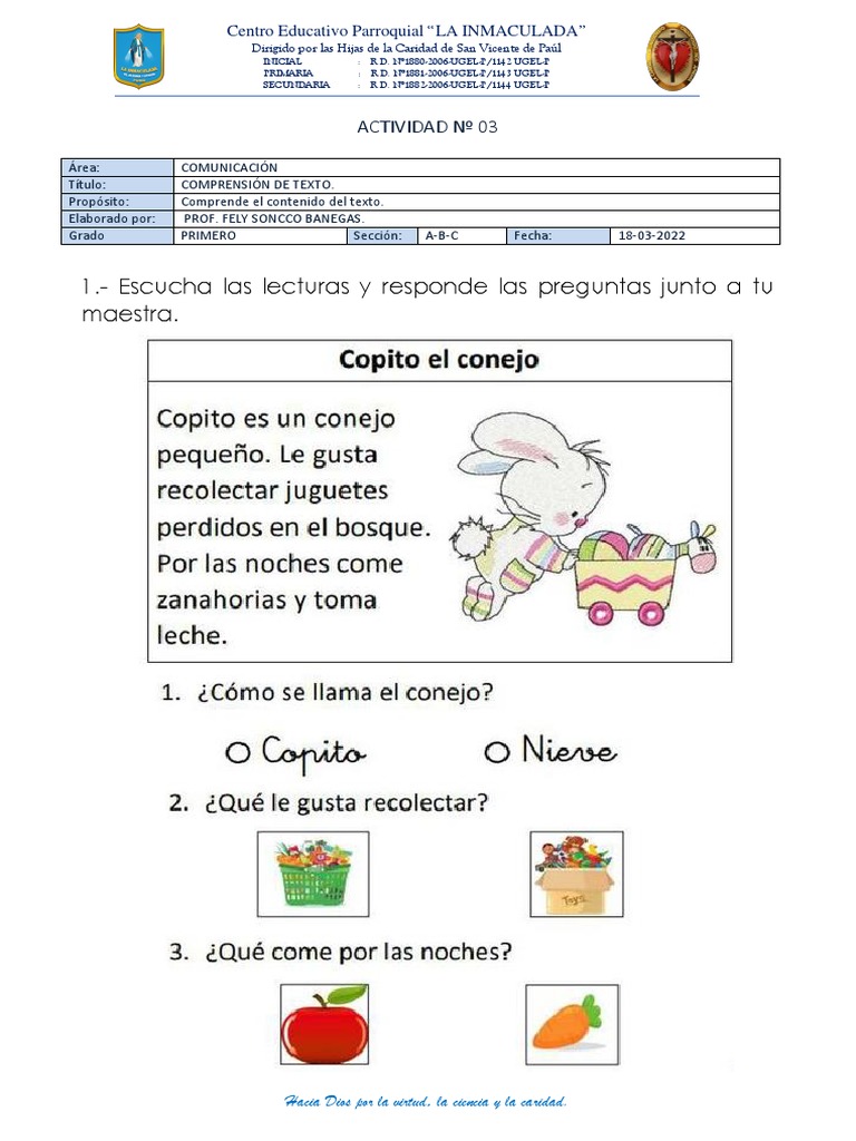 3ra Sesión - Comunicación - Comprensión de Texto. | PDF
