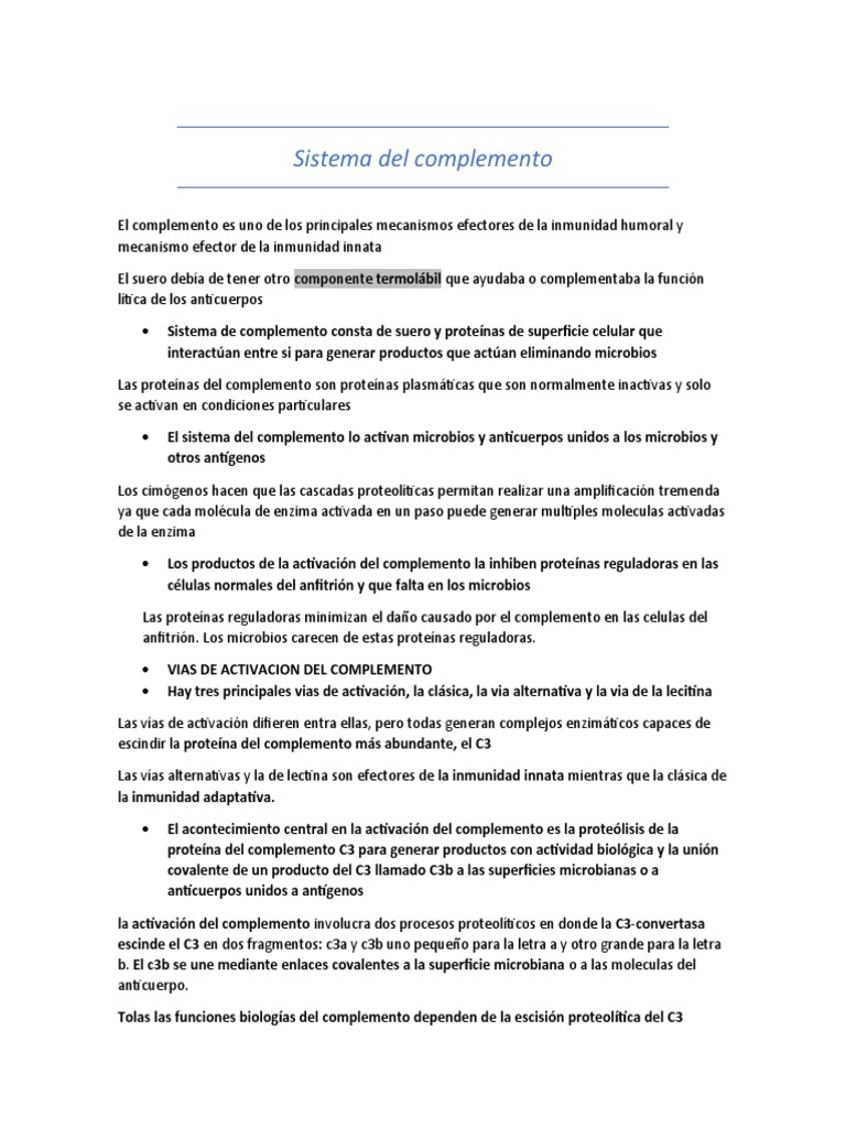 Sistema Del Complemento | PDF | Sistema complementario | Órgano (anatomía)
