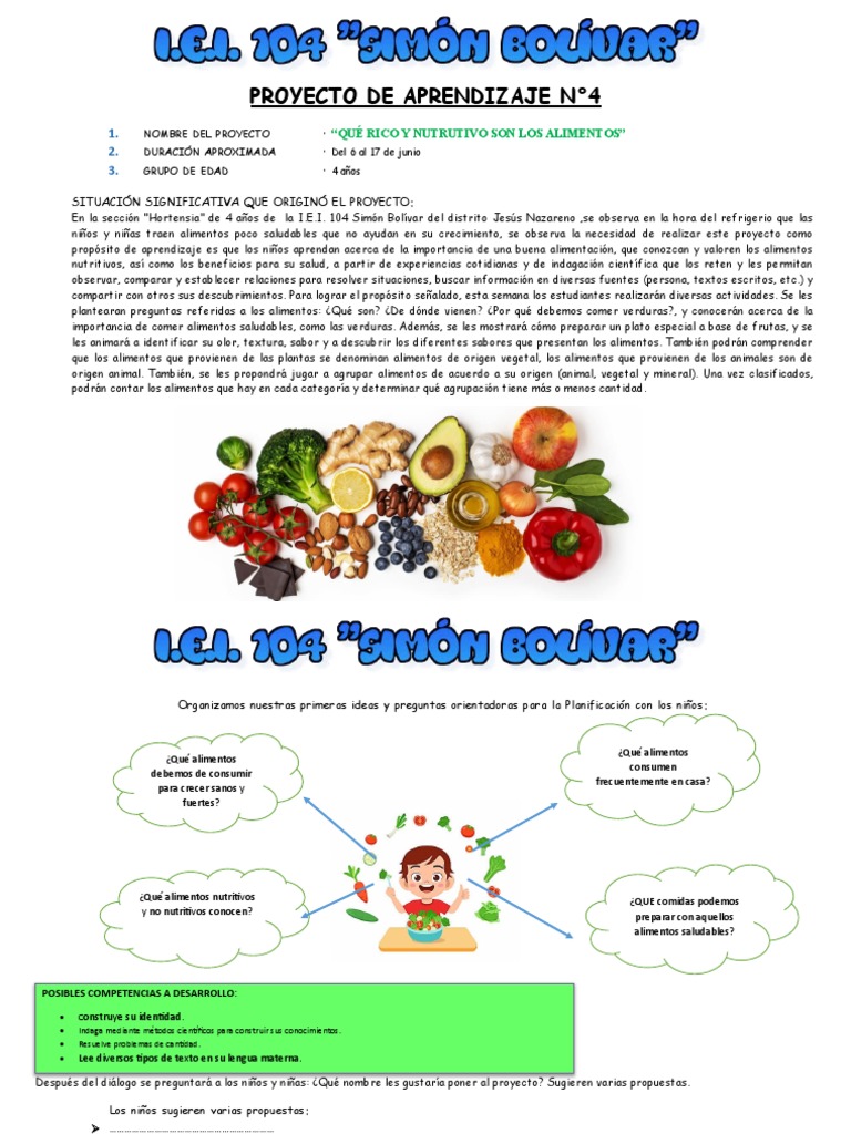 Proyecto Nutricional para Niños de 4 Años | PDF | Aprendizaje | Evaluación